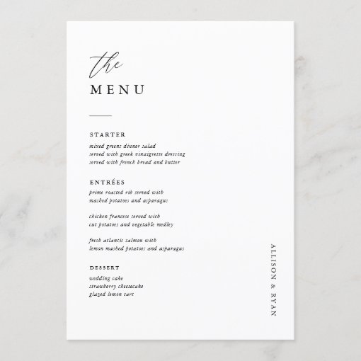 Elegant 5x7" Wedding Table Menu Cards Flat Menu | Zazzle