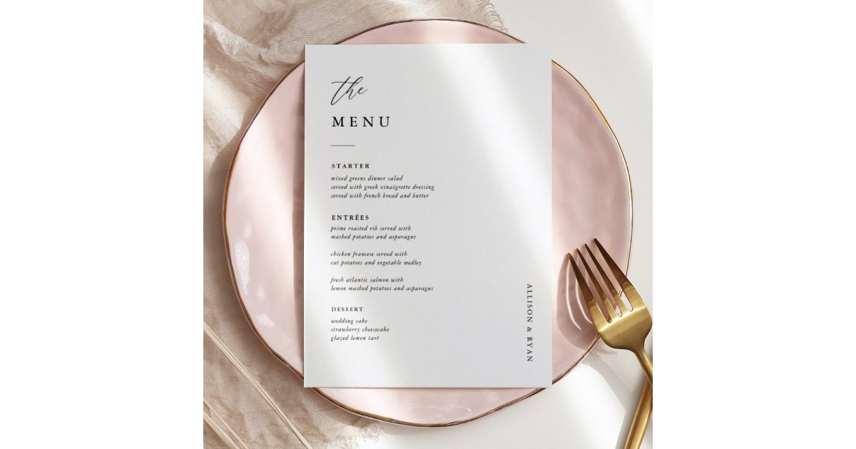 Elegant 5x7" Wedding Table Menu Cards Flat Menu | Zazzle