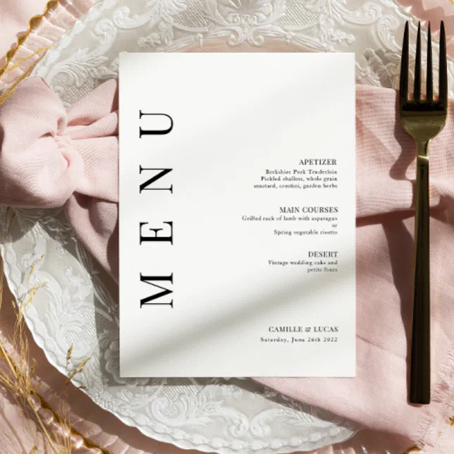 Elegant 5x7" Wedding Table Menu Cards Flat Menu | Zazzle