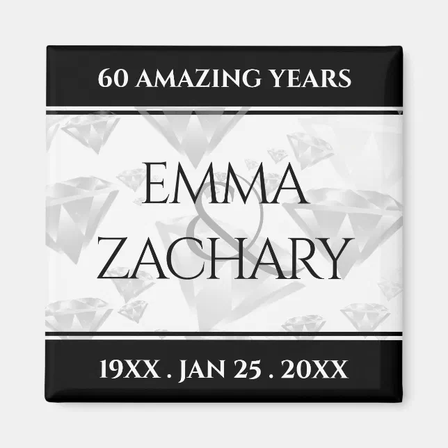 Elegant 60th 75th Diamond Wedding Anniversary Magnet | Zazzle