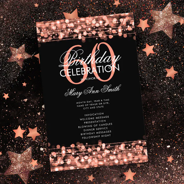 Elegant 60th Birthday Party Program Rose Gold Menu Flyer | Zazzle