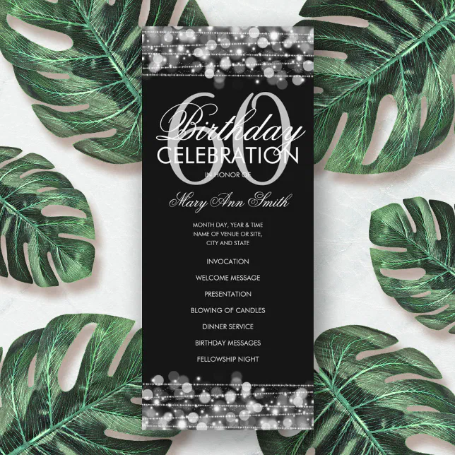 Elegant 60th Birthday Party Program Silver w/ Menu | Zazzle