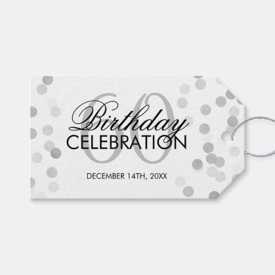 Elegant 60th Birthday Silver Foil Glitter Lights Gift Tags | Zazzle.com