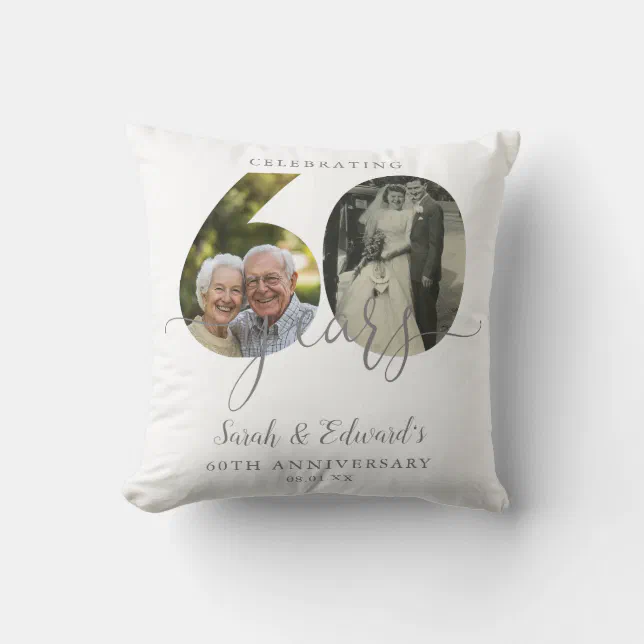 Elegant 60th Wedding Anniversary 2 Photo Throw Pillow | Zazzle