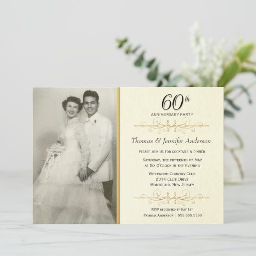 Elegant 60th Wedding Anniversary Party Invitations | Zazzle