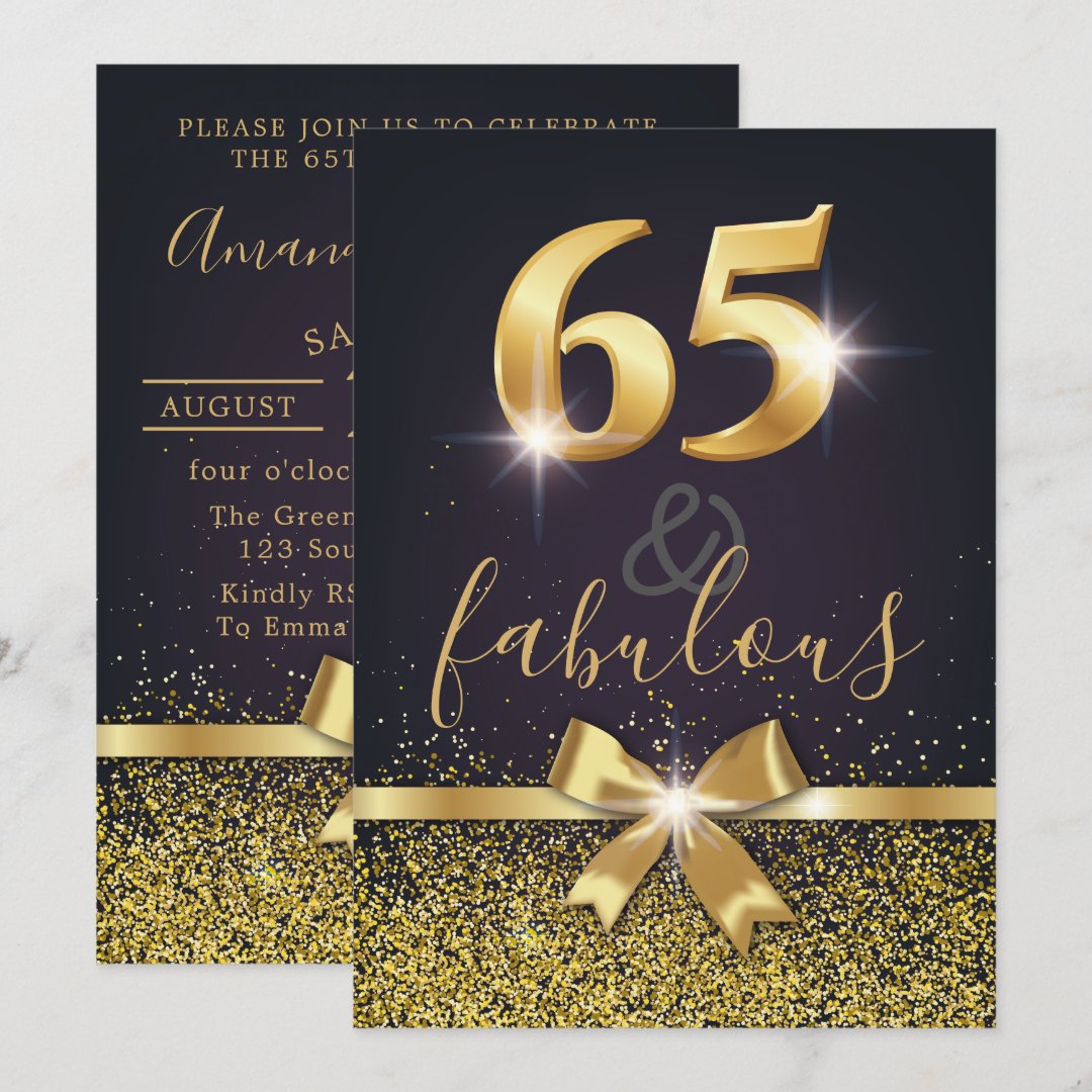 Elegant 65 & Fabulous Gold Glitter 65th Birthday Invitation | Zazzle