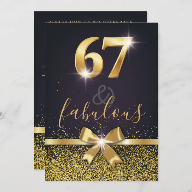 Elegant 67 & Fabulous Gold Glitter 67th Birthday Invitation | Zazzle