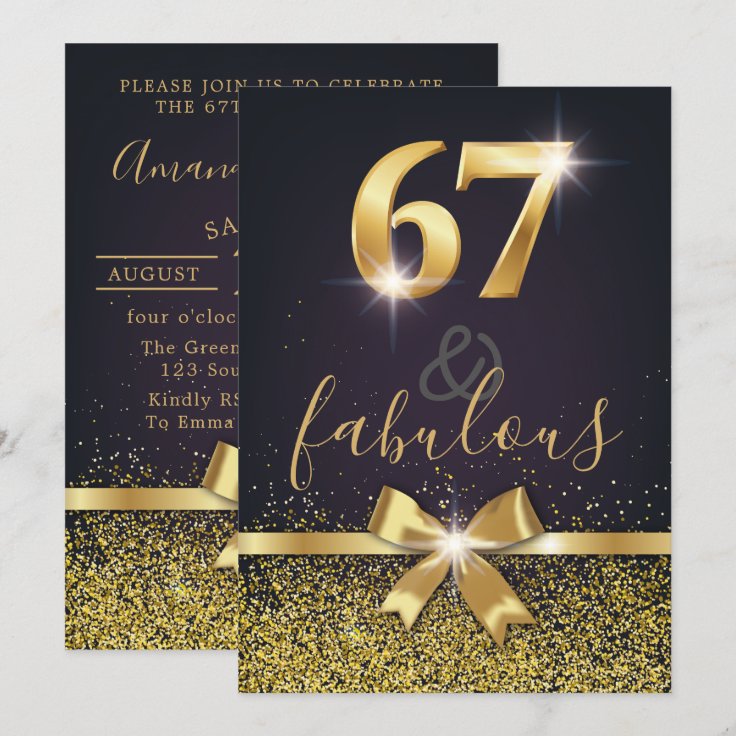 Elegant 67 & Fabulous Gold Glitter 67th Birthday Invitation | Zazzle