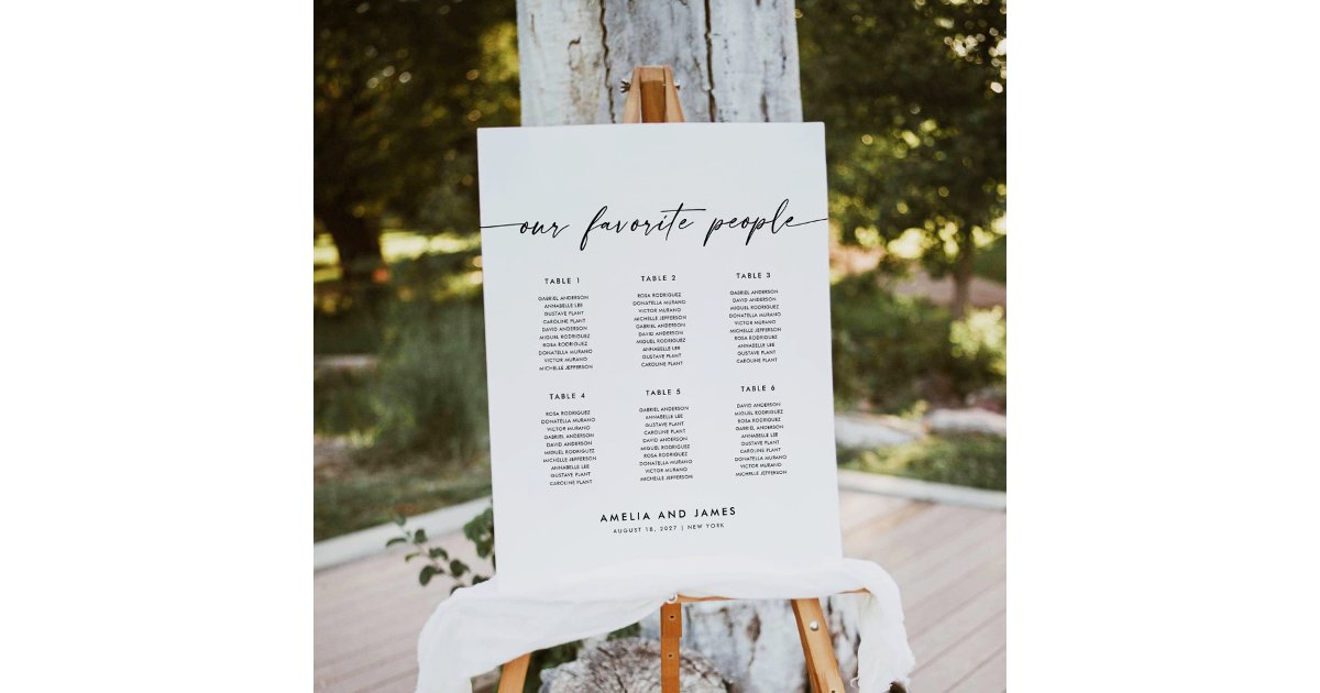Elegant 6 Tables Favorite People Seating Chart Foam Board | Zazzle