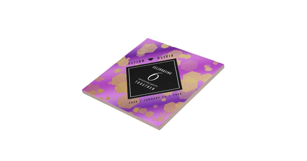 Elegant 6th Amethyst Wedding Anniversary Ceramic Tile | Zazzle