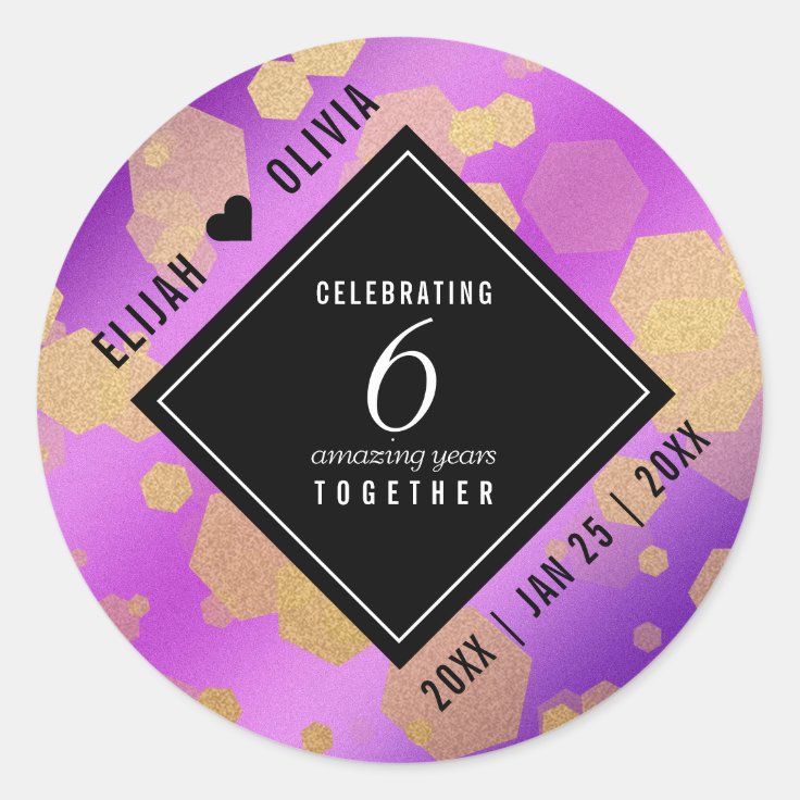 Elegant 6th Amethyst Wedding Anniversary Classic Round Sticker | Zazzle