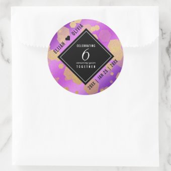 Elegant 6th Amethyst Wedding Anniversary Classic Round Sticker | Zazzle