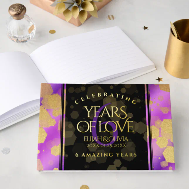 Elegant 6th Amethyst Wedding Anniversary Foil Guest Book | Zazzle