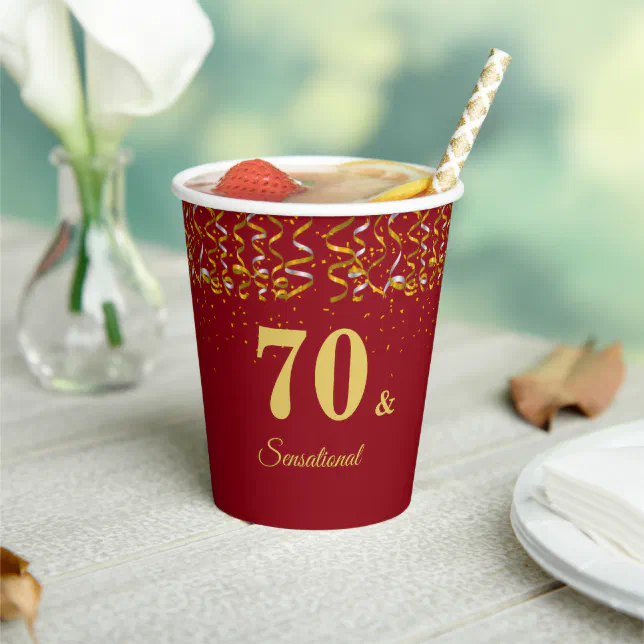 Elegant 70 & Sensational Birthday on Burgundy Paper Cups | Zazzle