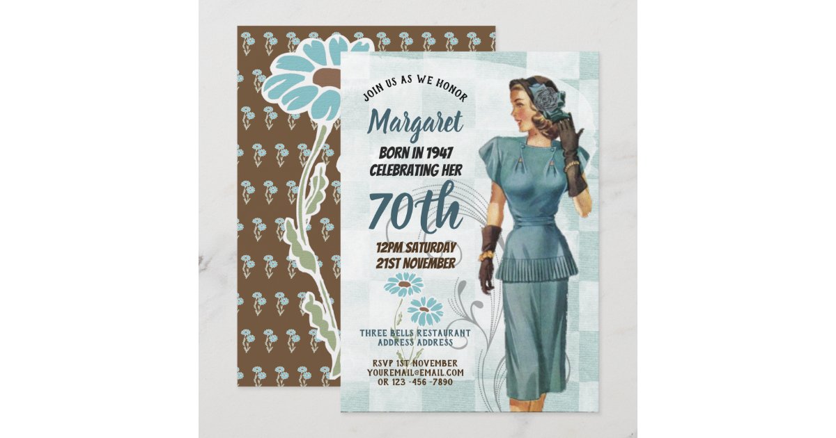 Elegant 70th Birthday Invite RETRO 1940s Woman | Zazzle