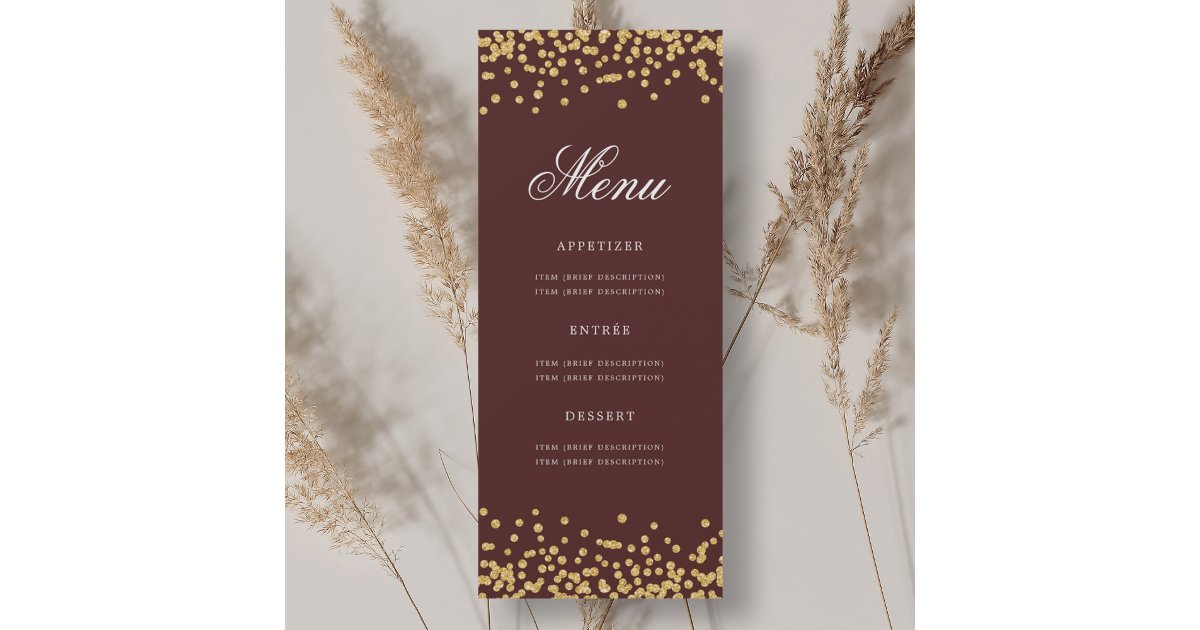 Elegant 70th Birthday Menu Gold Burgundy Confetti Invitation | Zazzle