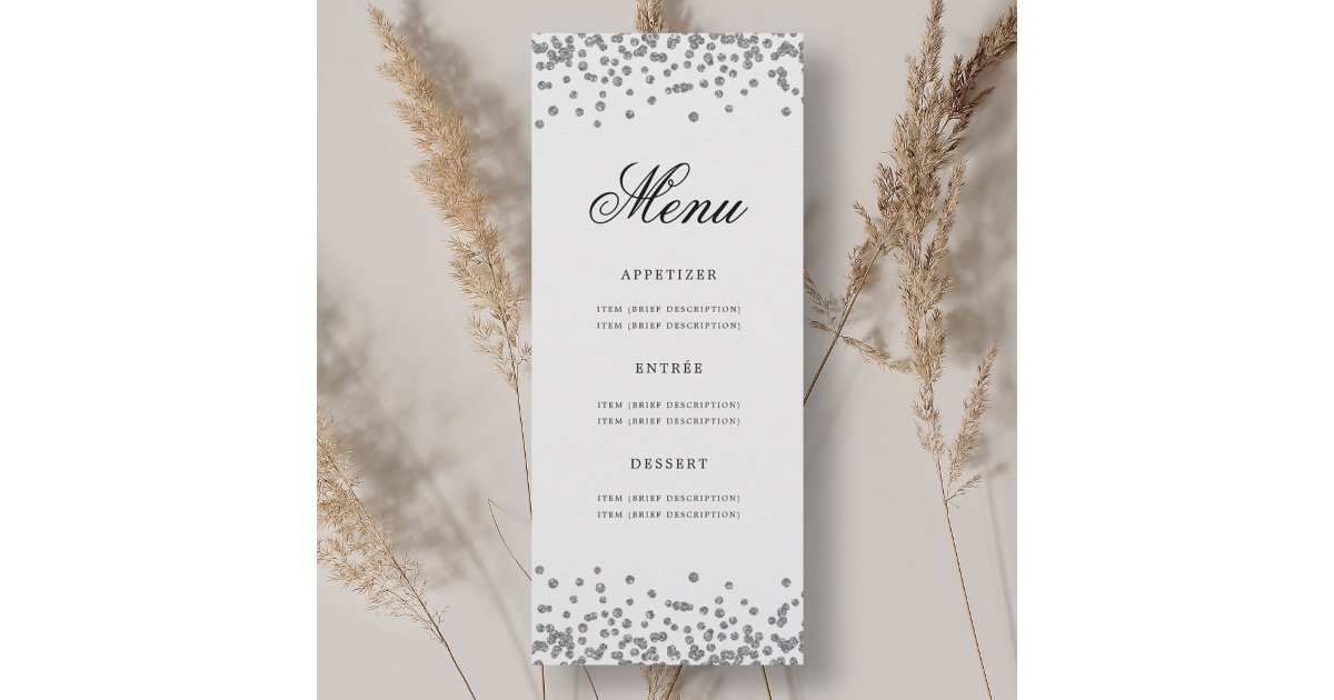 Elegant 70th Birthday Menu Silver Confetti Invitation | Zazzle