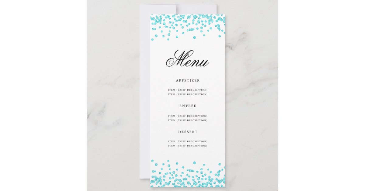 Elegant 70th Birthday Menu Turquoise Confetti Invitation | Zazzle