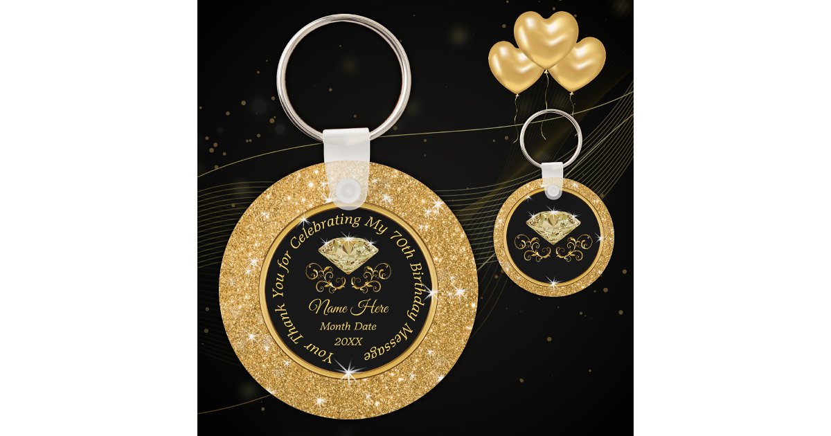 Elegant 70th Birthday Party Favors Personalized Keychain | Zazzle