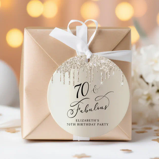 Elegant 70th Birthday Party Gold Glitter Thank You Favor Tags | Zazzle