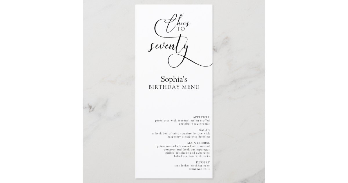 Elegant 70th Birthday Party Menu | Zazzle