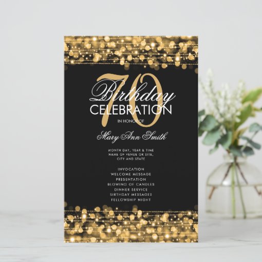 Elegant 70th Birthday Party Program Gold w/ Menu | Zazzle
