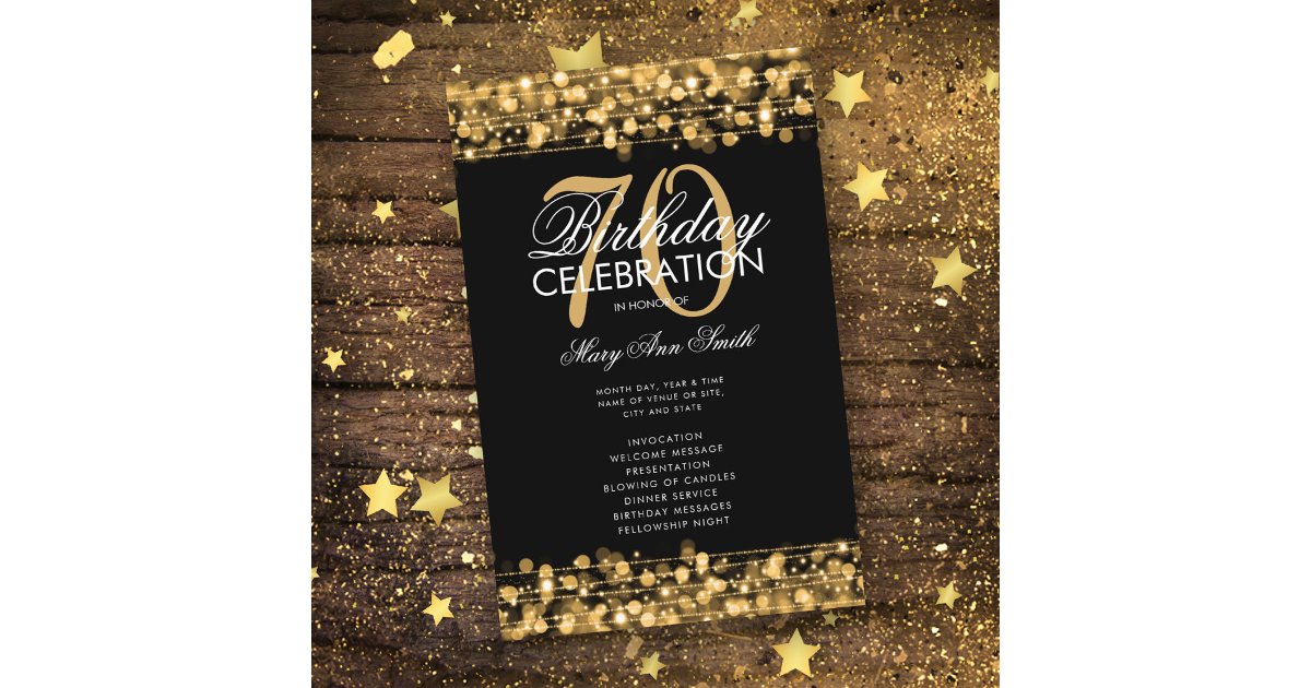 Elegant 70th Birthday Party Program Gold w/ Menu | Zazzle