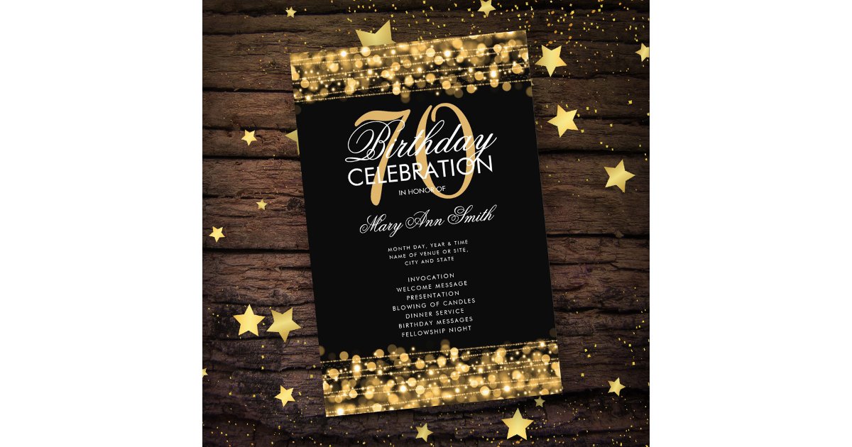 Elegant 70th Birthday Party Program Gold w/ Menu Flyer | Zazzle