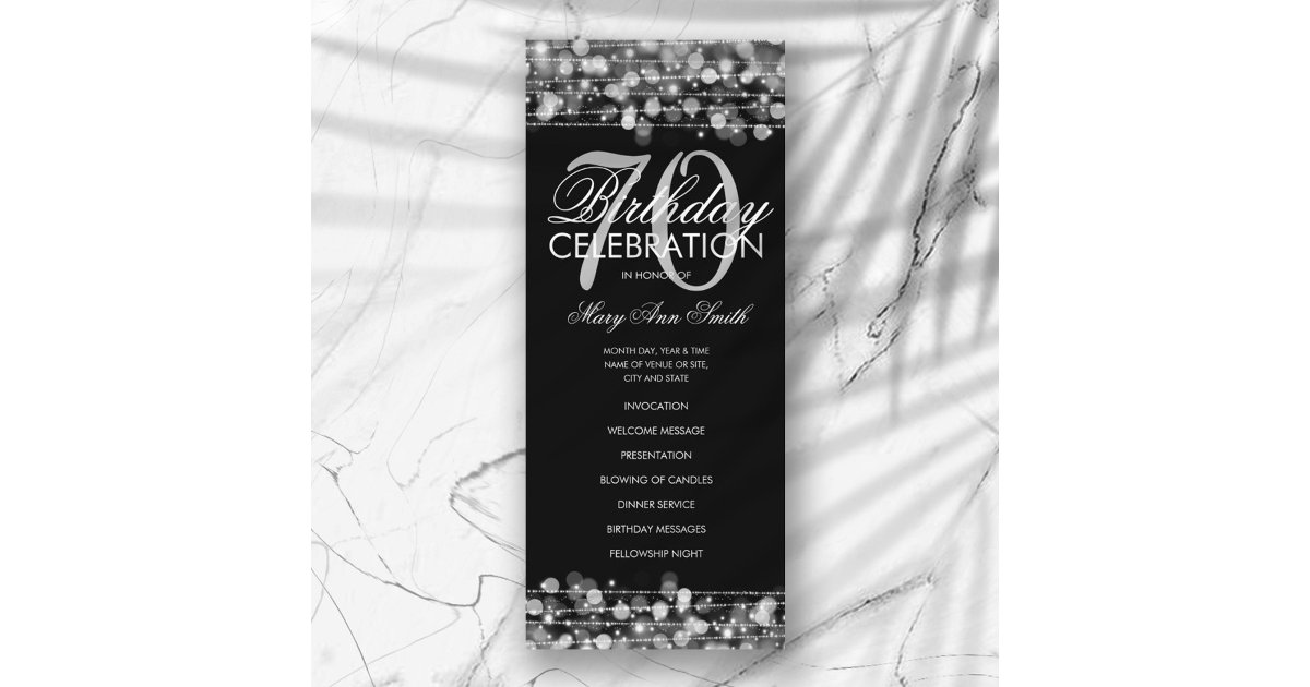 Elegant 70th Birthday Party Program Silver Menu | Zazzle