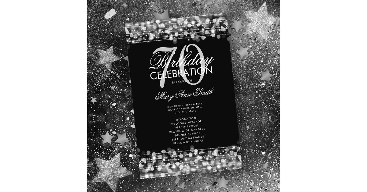 Elegant 70th Birthday Party Program Silver Menu | Zazzle
