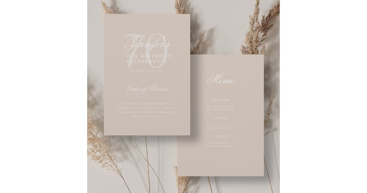 Elegant 70th Birthday Program Champagne w/ Menu | Zazzle