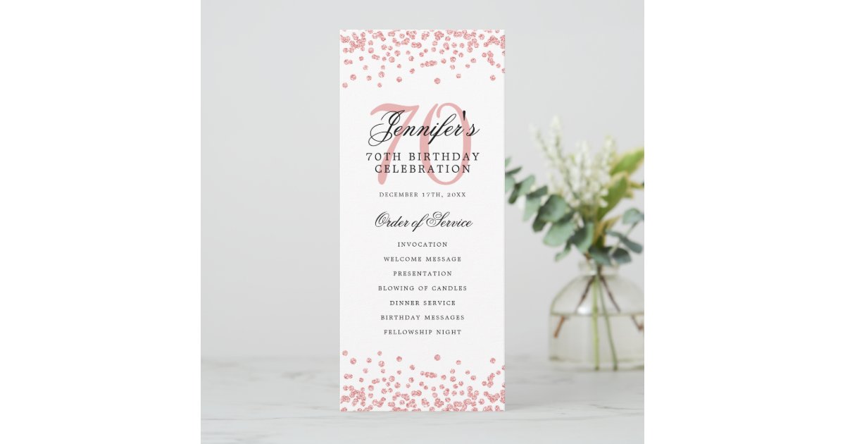 Elegant 70th Birthday Program Rose Gold Confetti | Zazzle
