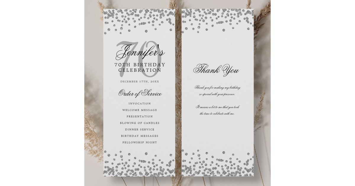 Elegant 70th Birthday Program Thank You Silver | Zazzle