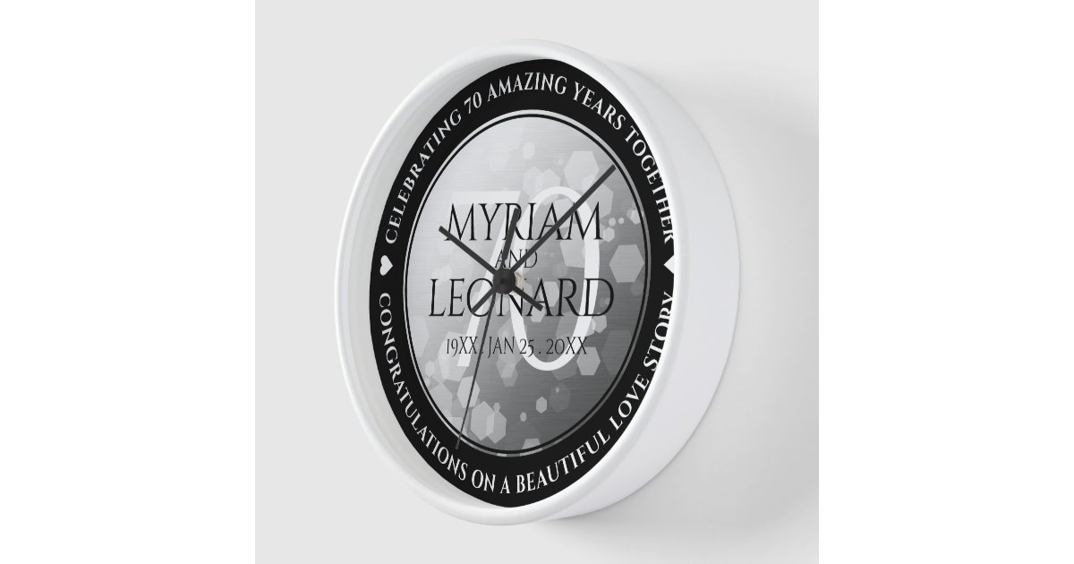 Elegant 70th Platinum Wedding Anniversary Clock | Zazzle