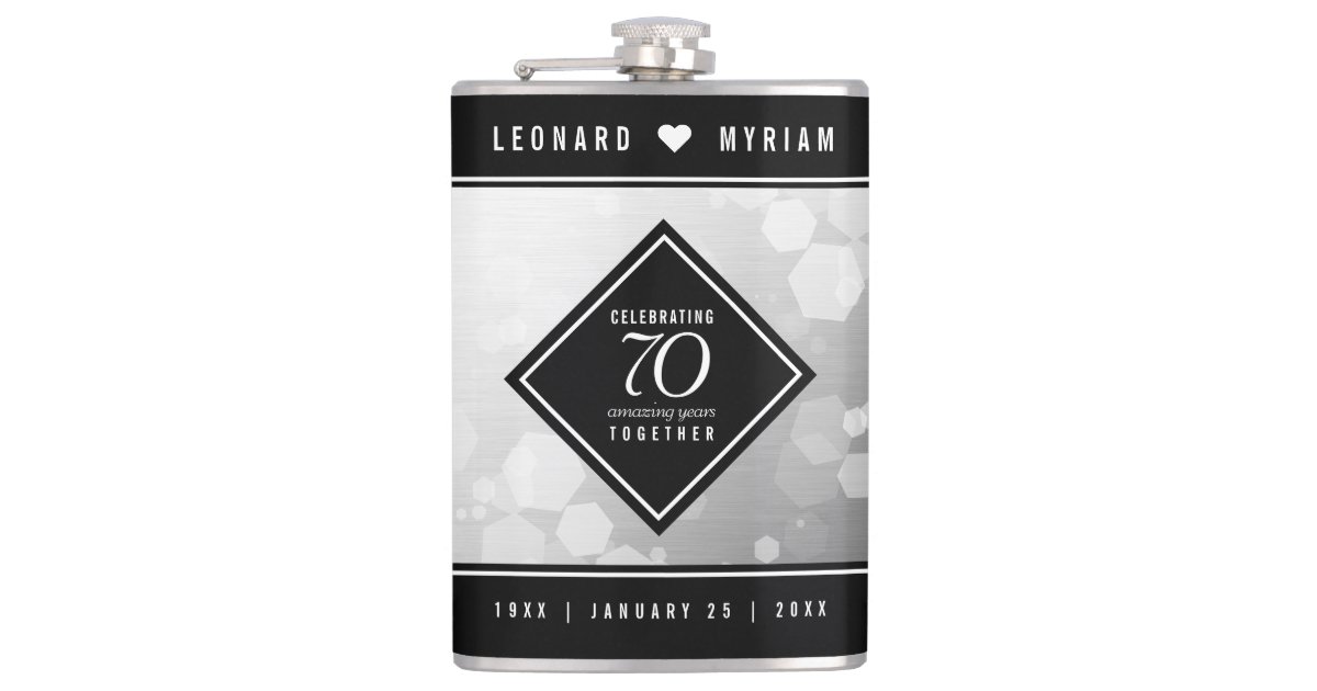 Elegant 70th Platinum Wedding Anniversary Flask | Zazzle