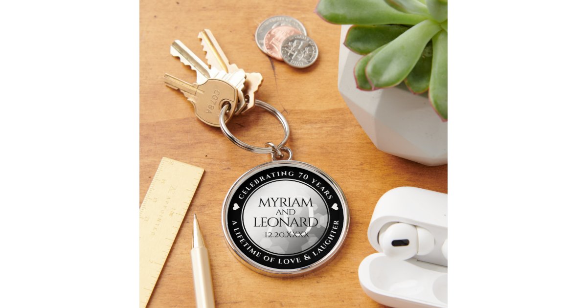 Elegant 70th Platinum Wedding Anniversary Keychain | Zazzle