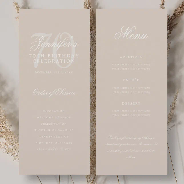 Elegant 70th Program Champagne Menu+Thank You | Zazzle