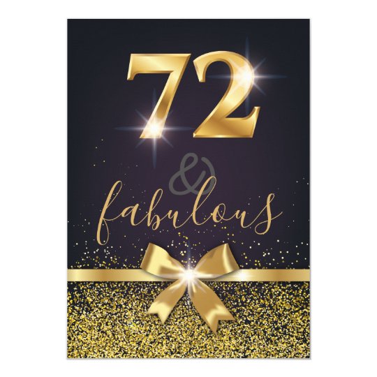 Elegant 72 & Fabulous Gold Glitter 72nd Birthday Invitation | Zazzle.com