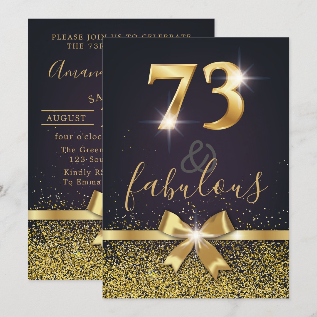 Elegant 73 & Fabulous Gold Glitter 73rd Birthday Invitation | Zazzle
