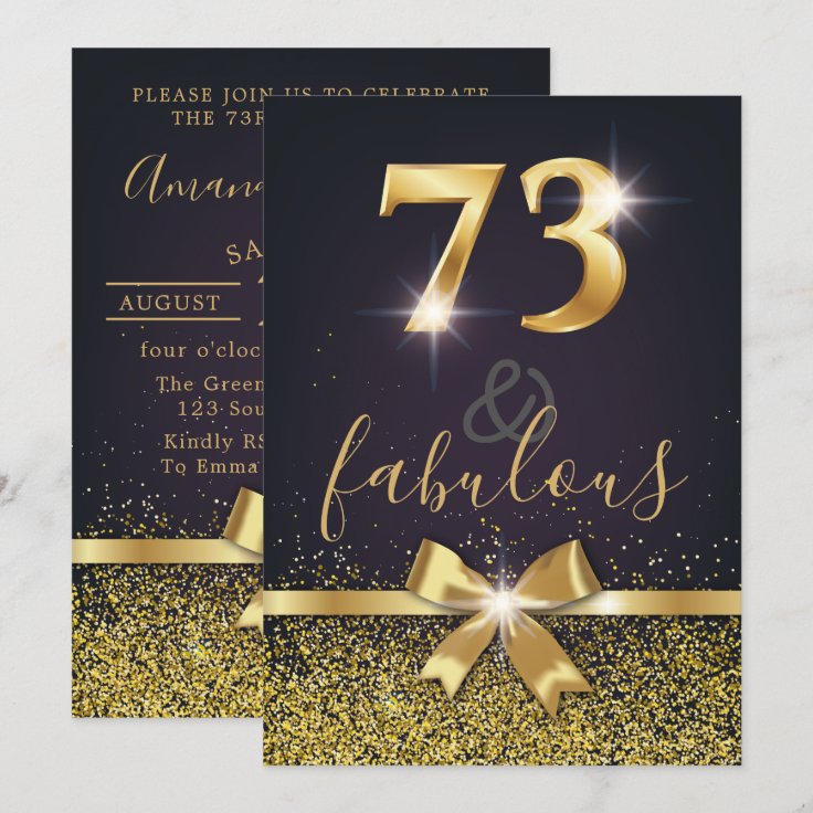 Elegant 73 & Fabulous Gold Glitter 73rd Birthday Invitation | Zazzle