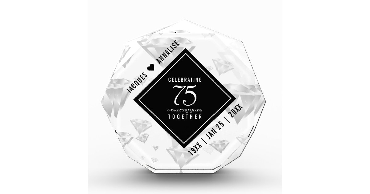 Elegant 75th Diamond Wedding Anniversary Acrylic Award | Zazzle
