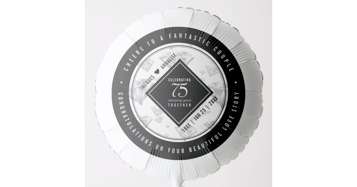Elegant 75th Diamond Wedding Anniversary Balloon | Zazzle