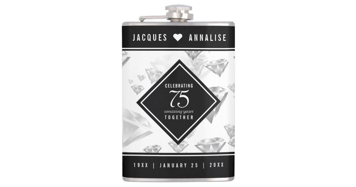 Elegant 75th Diamond Wedding Anniversary Flask | Zazzle