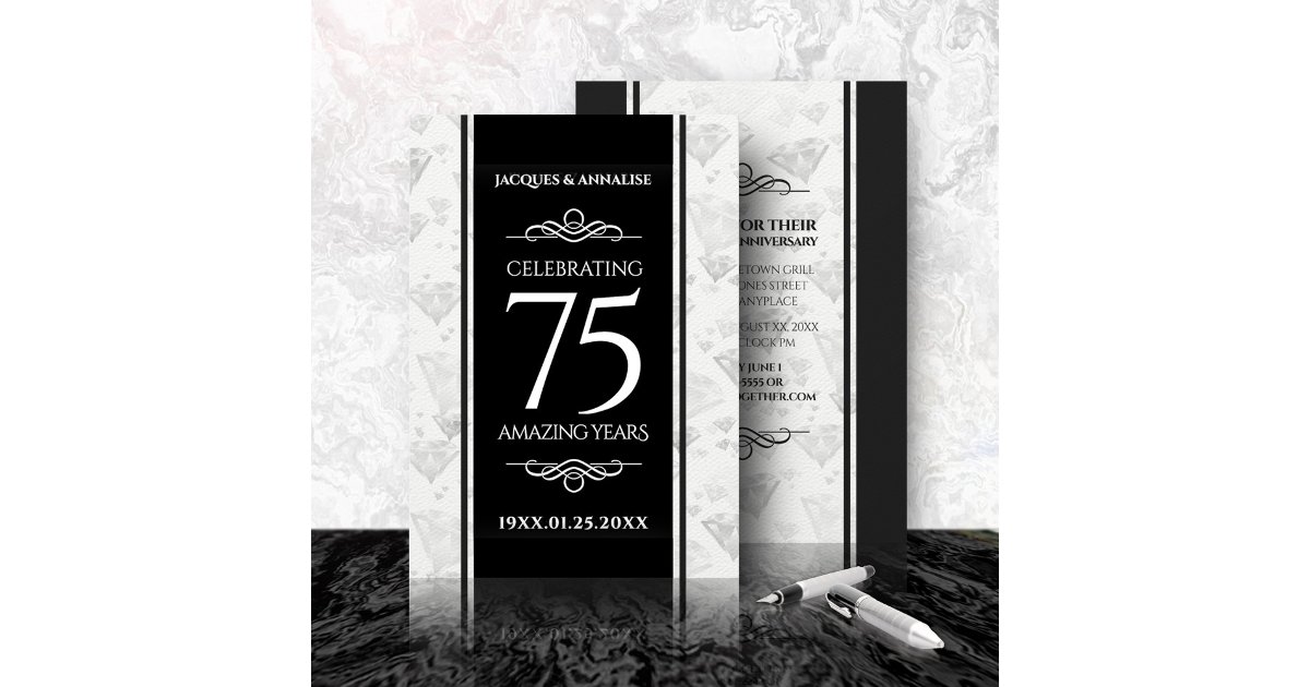 Elegant 75th Diamond Wedding Anniversary Invitation | Zazzle
