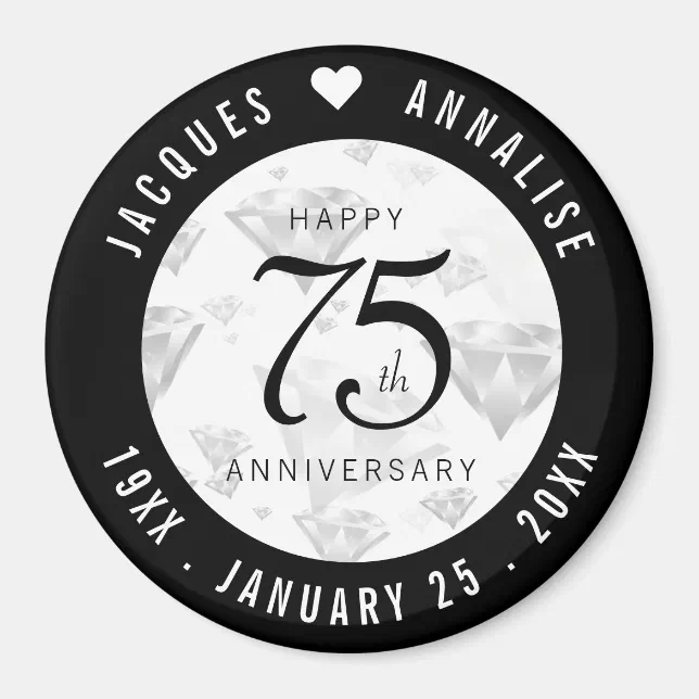 Elegant 75th Diamond Wedding Anniversary Magnet | Zazzle