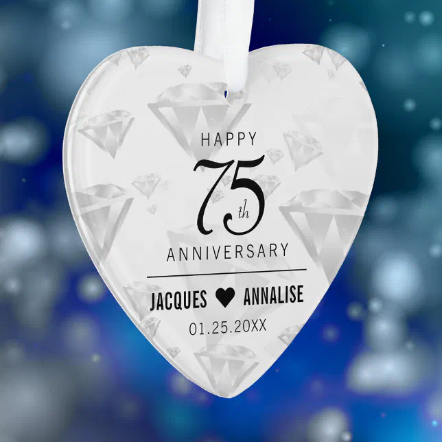 Elegant 75th Diamond Wedding Anniversary Ornament | Zazzle