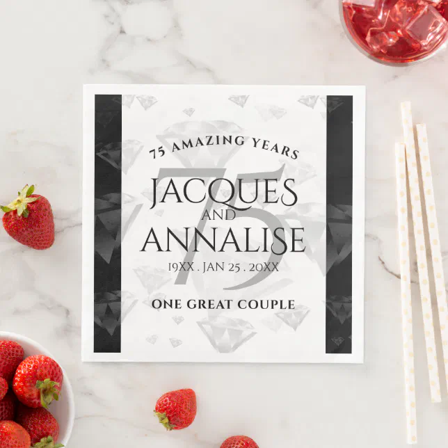 Elegant 75th Diamond Wedding Anniversary Paper Dinner Napkins | Zazzle