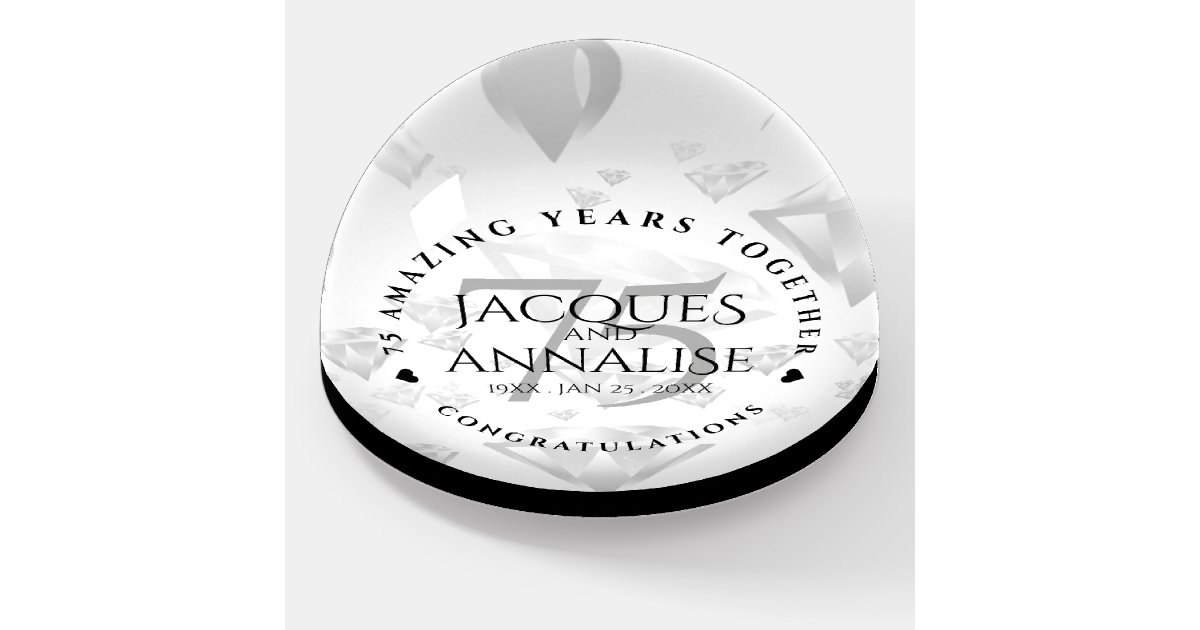 Elegant 75th Diamond Wedding Anniversary Paperweight | Zazzle