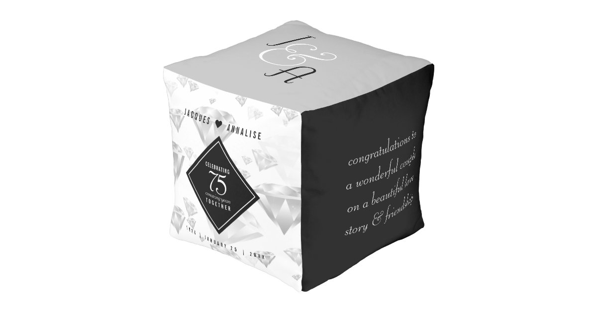 Elegant 75th Diamond Wedding Anniversary Pouf | Zazzle