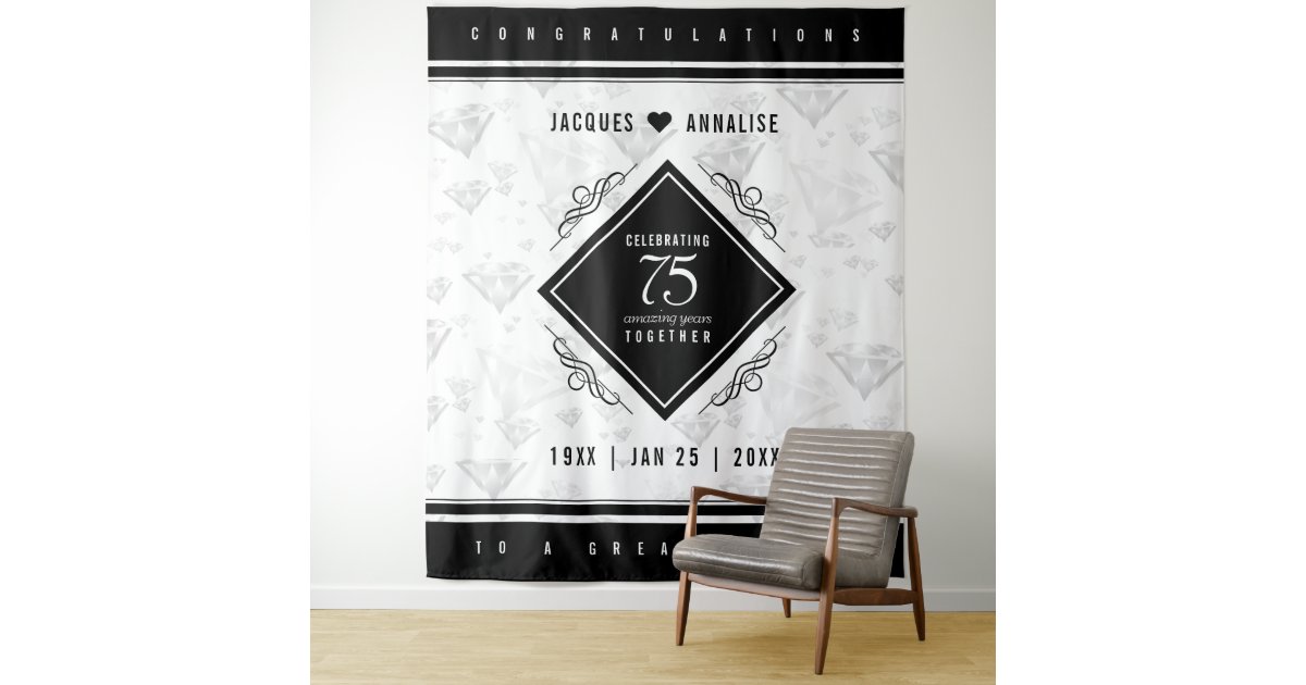Elegant 75th Diamond Wedding Anniversary Tapestry | Zazzle